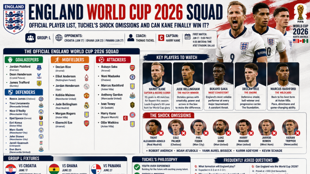 England World Cup 2026 Squad: Kane, Bellingham, Saka and the Full ...