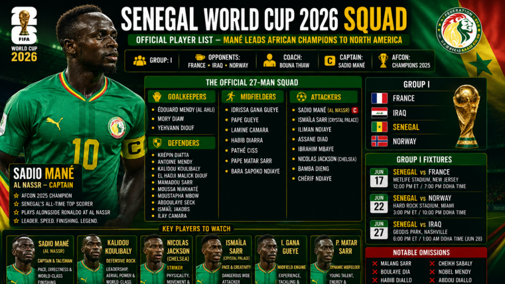 Senegal World Cup 2026 Squad: Official Player List, Mané Leads African ...